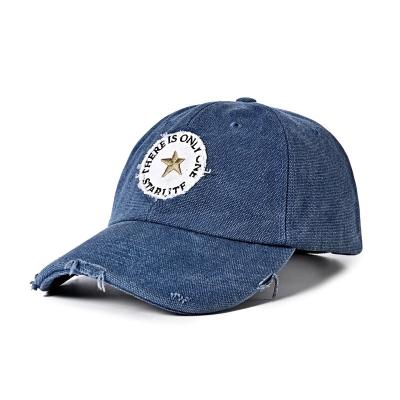 China Beunruhigtes gewaschenes Denim-Baseballmütze-58cm gesticktes Unisexlogo zu verkaufen