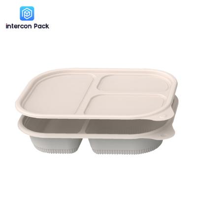 Chine La pulpe de papier de 3 compartiments a moulé le matériel de bagasse de canne à sucre de moulage par compression de plateaux à vendre