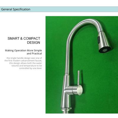 China IPX5 Brushed Nickel Pull Out Kitchen Taps CUPC Braided Hose Mixer With Sprayer for sale