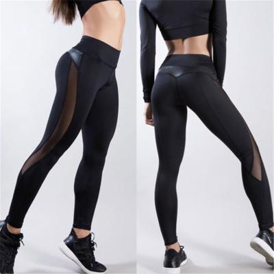 중국 여자 여위는 각반 까만 요가 스포츠는 Pu Jogging Pants 가죽 덧대어깁기 숙녀를 헐덕거립니다 판매용