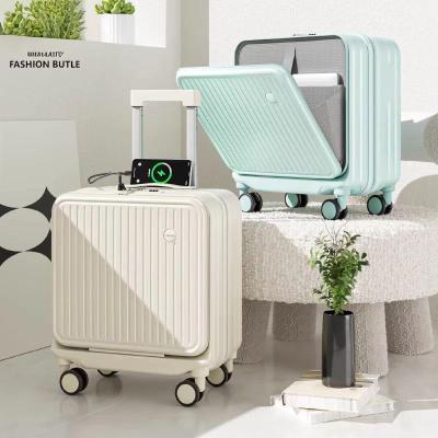 China 18 inch mini suitcase Carry-on travel luggage ABS New Multi-Functional Front-Opening Suitcase Hard-Shell Suitcase with Spinner Wheels Front-Opening Pocket Suitcase -1988 for sale