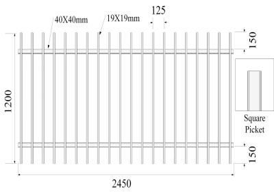 Κίνα Hercules Fenbcing Panels Height 1200mm x Width 2450mm 2 Rails 40mm Upright 19mm Square Picket προς πώληση