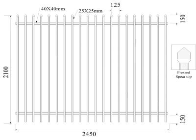 Κίνα Crimped Press Spear Garrison Fencing Panels 2.1mx2.45m Upright 25mm x 1.6mm 40mm Rails προς πώληση