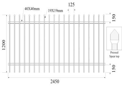 Κίνα Press Spear Top 19mmx19mm 2 Rails x 40mm H1200mmxW2450mm Hercules Fencing προς πώληση