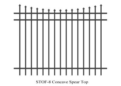 Κίνα 3 rails Concave Crimped top stright spear Garrison Steel Fencing Stain black Powder rails 40mm x 40mm Spacing 100mm προς πώληση