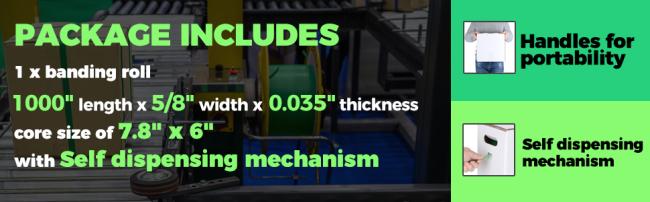 Polyester PET strap banding woven roll includes self dispensing box for easy manual or machine use