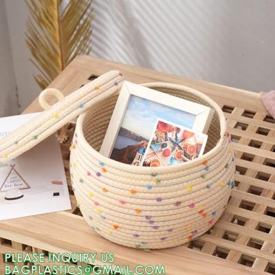 중국 storage Basket Decorative Rope Basket Wooden Bead Decoration For Blankets,Toys,Clothes,Shoes,Plant Organizer Bin 판매용