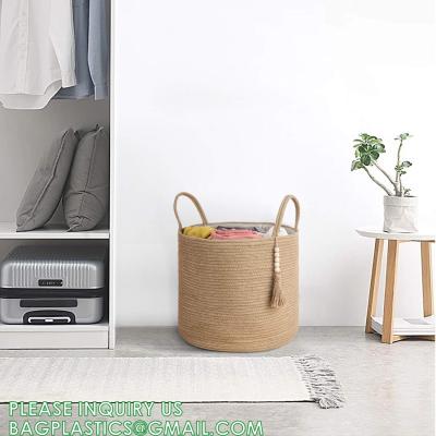 중국 storage Basket Decorative Rope Basket Wooden Bead Decoration For Blankets,Toys,Clothes,Shoes,Plant Organizer Bin 판매용