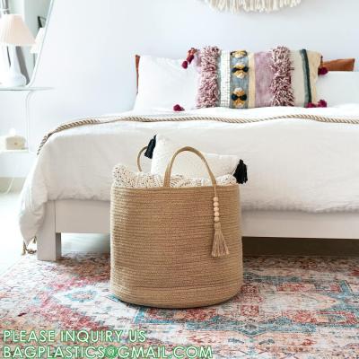 중국 storage Basket Decorative Rope Basket Wooden Bead Decoration For Blankets,Toys,Clothes,Shoes,Plant Organizer Bin 판매용