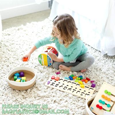 중국 storage Basket Decorative Rope Basket Wooden Bead Decoration For Blankets,Toys,Clothes,Shoes,Plant Organizer Bin 판매용