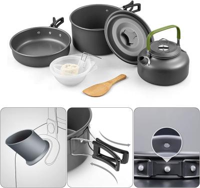 중국 Stainless Steel Camping Outdoor Cookware Mess Kit Set, Folding Cookset Camping Teapot and Pans Set Equipment 판매용