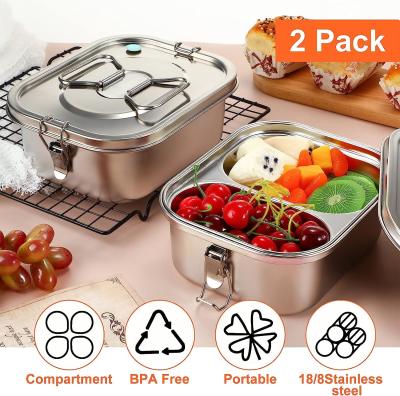 중국 Stainless Steel Bento Box Metal Lunch Box Containers Leak-proof For Adults Dual Tiers Metal Lunch Box Container 판매용