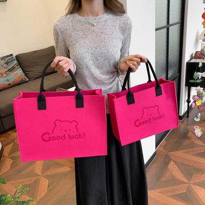 China Wholesale Eco Friendly Custom Logo Large Capacity Colorful Felt Shopping Tote Bag With Logo DIY Personalized Grocery Bag for sale