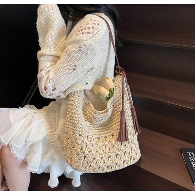 China Crochet Tote Bags Summer Beach Bag For Women Vacation Mesh Knit Bag Hippie Bag Woven Knitted Shopping Bag Small Yarn Crochet Storage Bag for sale