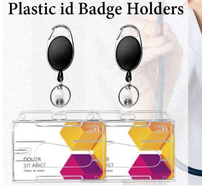 China Pack Badge Holder Retractable Clip Heavy Duty Reels With Vertical Sliding ID Badge Holder Black Hard Plastic For Women Nurse Teacher Student for sale