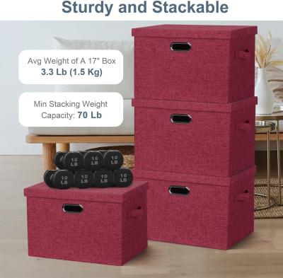 China Large jute fabrics Collapsible Storage Bins With Lids Jute Fabric Foldable Storage Boxes Organizer Containers Baskets Cube With Cover For Home Bedroom Closet Office Nursery for sale