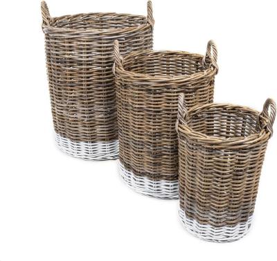 China Rattan Kobo Round Storage Basket, Handwoven Rattan Basket With Handles, Organization & Home Decor For Storage, Gray-Brown for sale