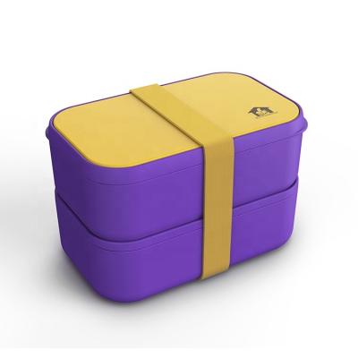 China Large Capacity 2000ml 2-layer BPA Free PP Pink Custom Storage Containers Box with Cutlery for sale