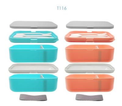 China Large Capacity 2000ml 2-layer BPA Free PP Pink Custom Storage Containers Box with Cutlery for sale