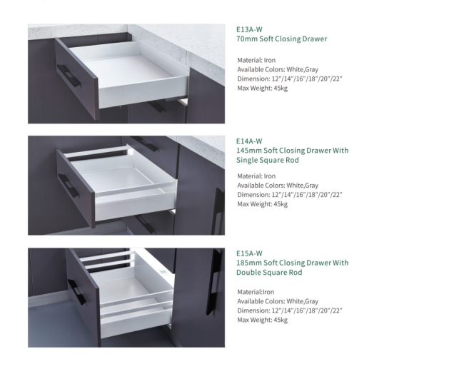 Kitchen Iron Cabinet Soft Closing Drawer with Square Rod supplier