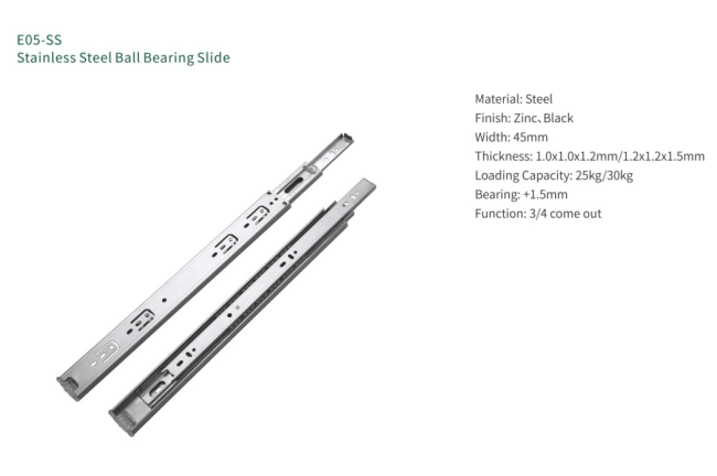 Full Extension Stainless Steel Soft Closing Ball Bearing Slide details