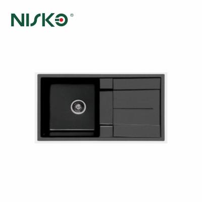 China Kitchen Top Mount Single Quartz Sink Undermount Sink with Drainboard for sale