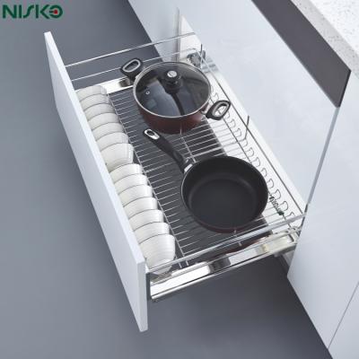 China Double Tiers Pull Out Baskets Utensils And Bottles Kitchen Wire Storage Organizer for sale