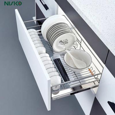 China Double Tiers Pull Out Baskets Utensils And Bottles Kitchen Wire Storage Organizer for sale