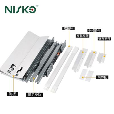 Cina Guida per cassetto tandem box slim a chiusura rallentata per mobile cucina con doppia barra tonda in vendita