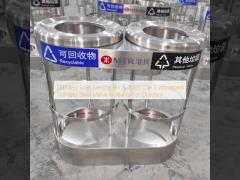 Customized Silver Color Metal Smoking Stainless Steel Recycling Garbage Can For Metro Hall