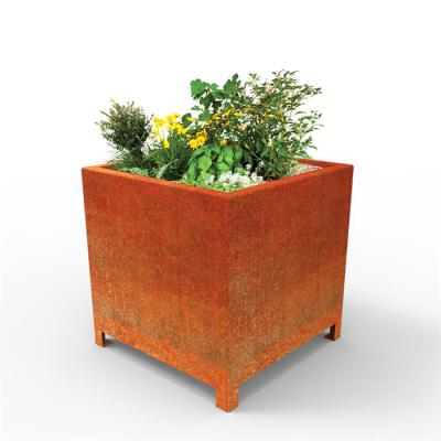 Cina Piantatrice d'acciaio di Corten del cubo del giardino del metallo con i piedi in vendita