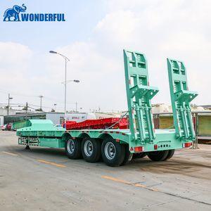 China 60ton 3 Axle Platform Board Flatbed Enclosed Low Bed Cargo Transport Dump Car Carrier Box Tractor Truck Camper Shipping Container Food Semi Semitrailer Trailer for sale