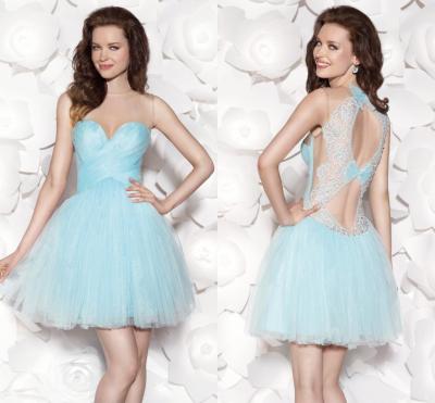 Cina Il ritorno a casa blu-chiaro delle ragazze dell'innamorato di Tulle veste l'applique del pizzo con le pieghe dell'arco in vendita