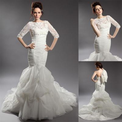Cina La sirena increspa i mezzi vestiti da sposa staccabili dalla manica con il rivestimento per l'inverno in vendita