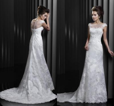 Cina Vestiti da sposa dalla linea le donne pure in rilievo del Bateau con la scollatura di illusione in vendita