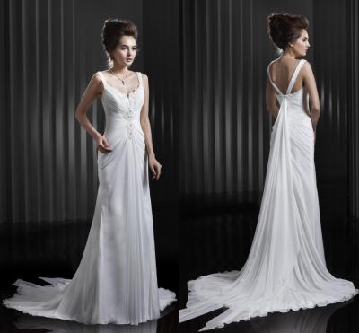 Cina I vestiti da sposa chiffoni eleganti delle increspature delle donne pieghettate della cinghia con il treno del pannello in vendita