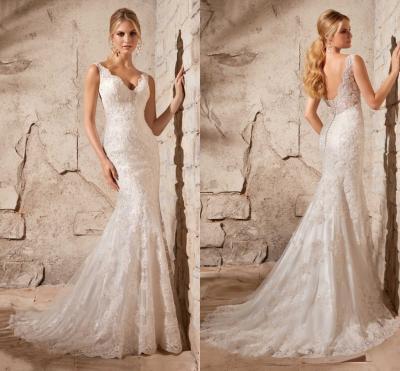 Cina Vestiti da sposa profondi dal collo a V del pizzo bianco della sirena con aperto indietro, bottone coperto in vendita