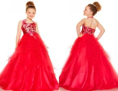 Cina Vestiti rossi da spettacolo della bambina della capezza di Tulle di lunghezza del pavimento con i fiori in rilievo in vendita