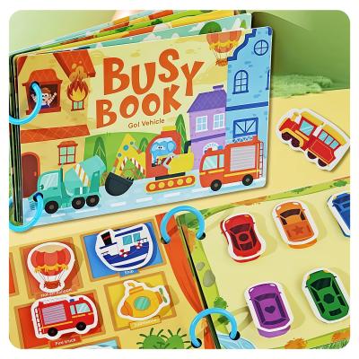 China Quiet Book Early Learning Activity Puzzle Paste Matching Game Toys Children's Educational Magic Tape Wooden Busy Book Toys for sale