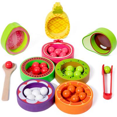 China Wholesale Fruit Color Matching Bead Game Wooden Kitchen Toy Pretend Play Toy Early Educational Toys for sale