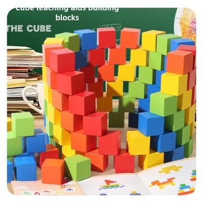 China Rainbow Wooden Blocks Square Colorful Wooden Cubes Counting Block Learning Educational Toys Wooden Building Blocks Stacking Game for sale