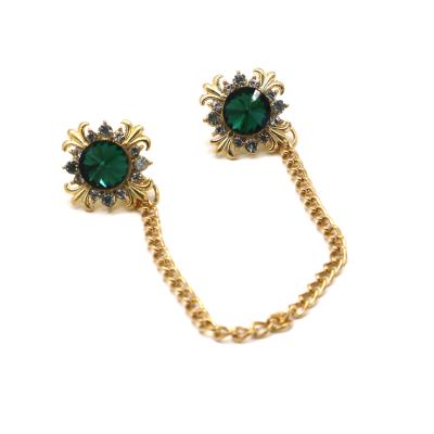 Cina Retro verde Crystal Alloy Material della nonna di Diamond Collar Lapel Pin Inlaid in vendita