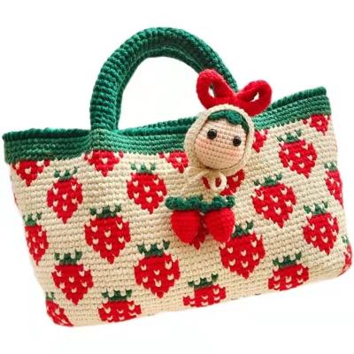 Cina La borsa tessuta bianca del cotone, donne della fragola lavora all'uncinetto le borse 32cm×25cm in vendita