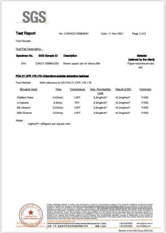 FDA-SGS - Guangzhou Huihua Packaging Products Co,.LTD