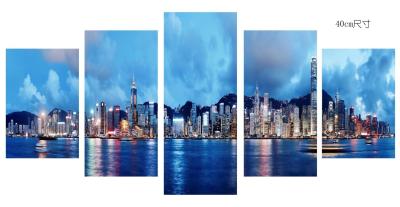 Cina Materiale illustrativo moderno dell'immagine della pittura di vista sul mare di tramonto della città di arte della parete della tela di 5 pannelli in vendita