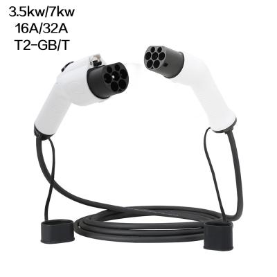 China EV-oplaadkabel type 2 naar GBT-adapter IEC 62196 met GBT-elektrische auto-oplaadconnector 32A 3 fase 22KW 5 meter Te koop