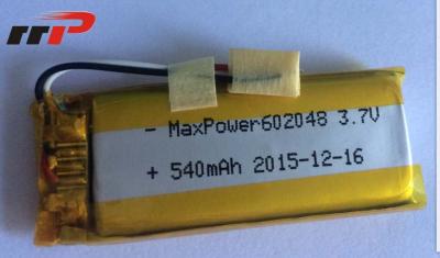 China Polymer-Batterie-der hohen Teeratur des Lithium-540mAh 602048 UL-CER-Iec zu verkaufen