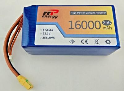 중국 KC 콜럼븀 UL를 가진 UAV를 위한 355.2 와트 리튬 이온 중합체 재충전 전지 6S1P 16000mAh 22.2V 판매용