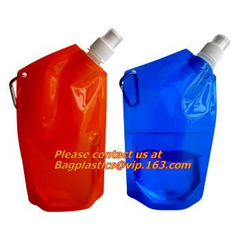 China Spouted flexible foldable water bag with carabiner for running, flexible printing and lami for sale