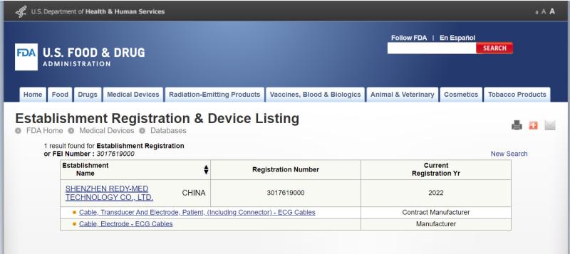 FDA register list - Shenzhen Redy-Med Technology Co., Ltd.